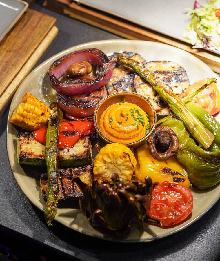 Plate of Assorted and Colorful Vegetables Made on the Grill Stock Image ...