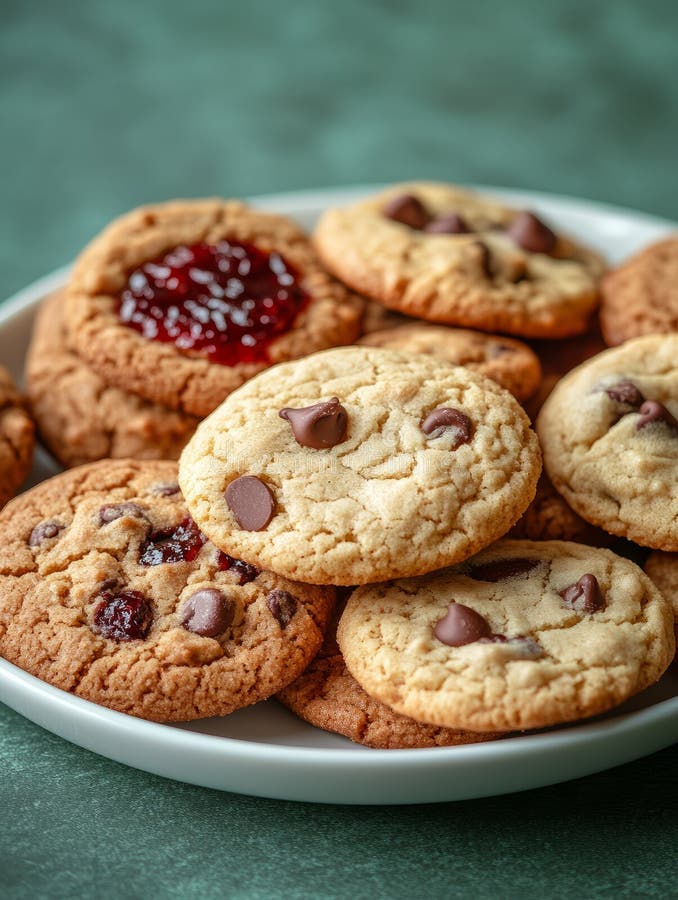 A Plate of Assorted Cookies with Chocolate Chips. Stock Image - Image ...