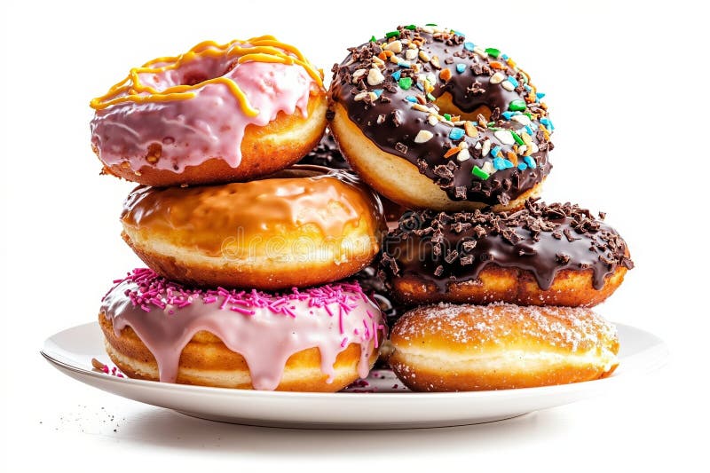 A Plate of Assorted Donuts on a White Plate Stock Image - Image of ...