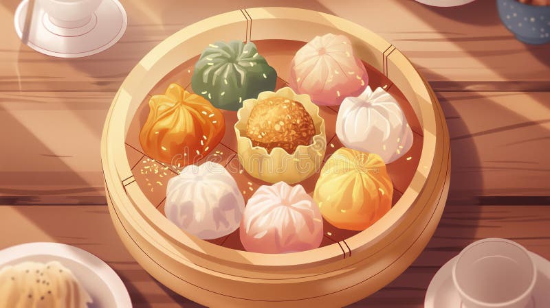 Cute Plate of Anime Style Dim Sum with Various Dumplings. Anime Food ...