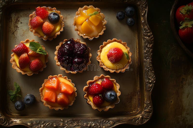 A Plate of Assorted Fruit Tarts Elegantly Placed on a Table. Generative ...