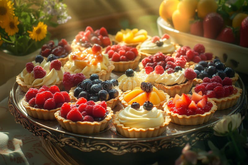 A Plate of Assorted Fruit Tarts Elegantly Placed on a Table. Generative ...