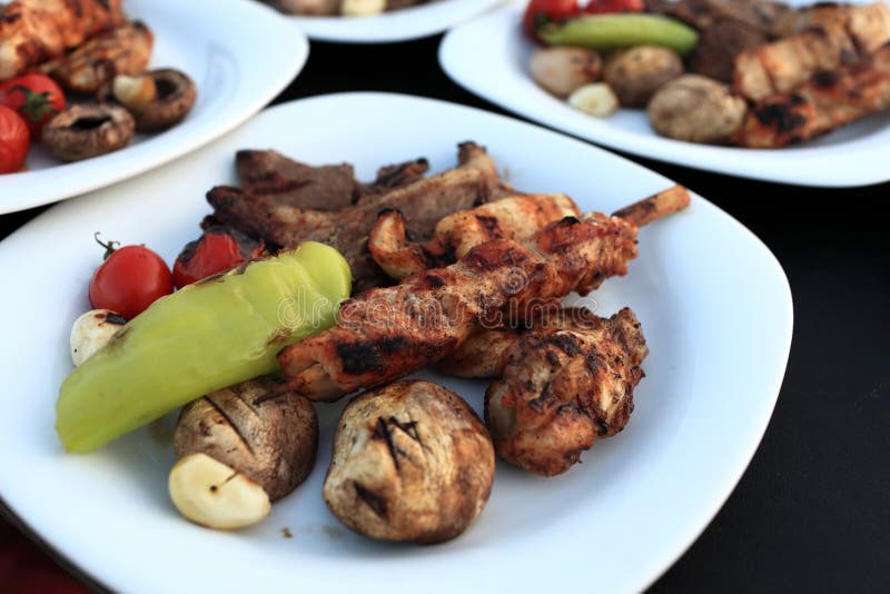 Plate with Assorted Grilled Meat and Vegetables Stock Image - Image of ...