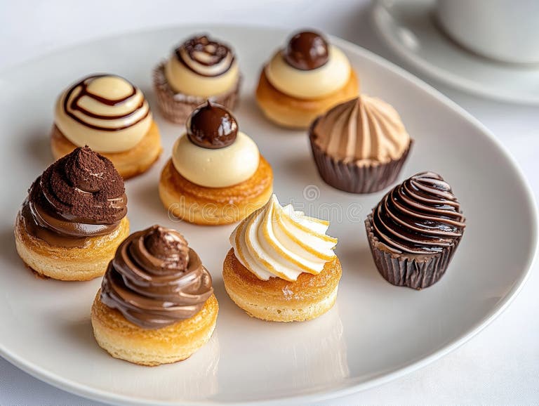 A Plate of Assorted Miniature Pastries with Various Toppings and ...