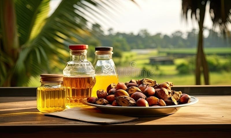 A Plate of Assorted Nuts Paired with Two Bottles of Flavorful Oil Stock ...
