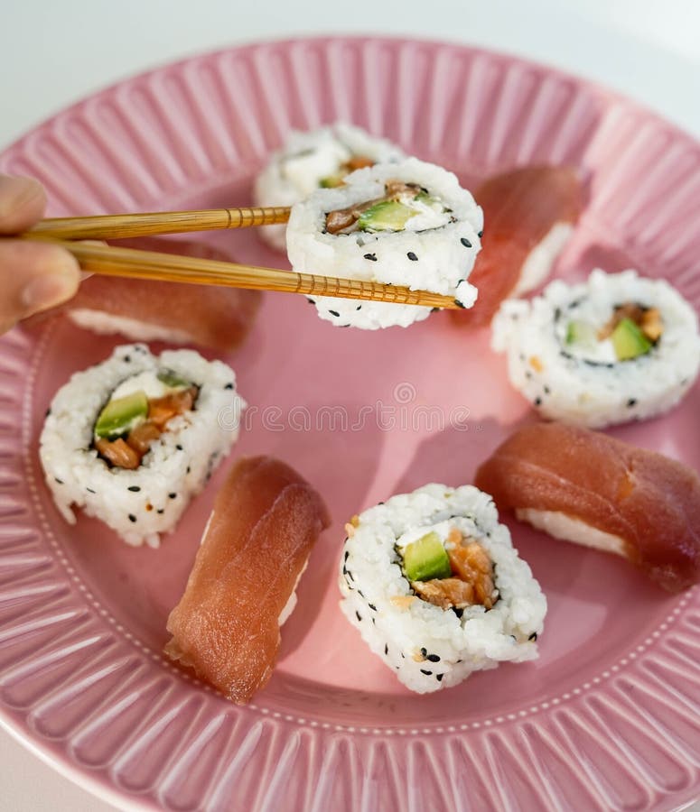 Plate with Assorted Pieces of Sushi. Stock Photo - Image of bluefin ...