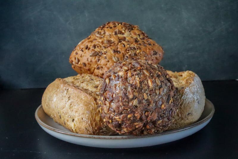 A Plate with Assorted Rustic Bread Rolls Stock Image - Image of food ...
