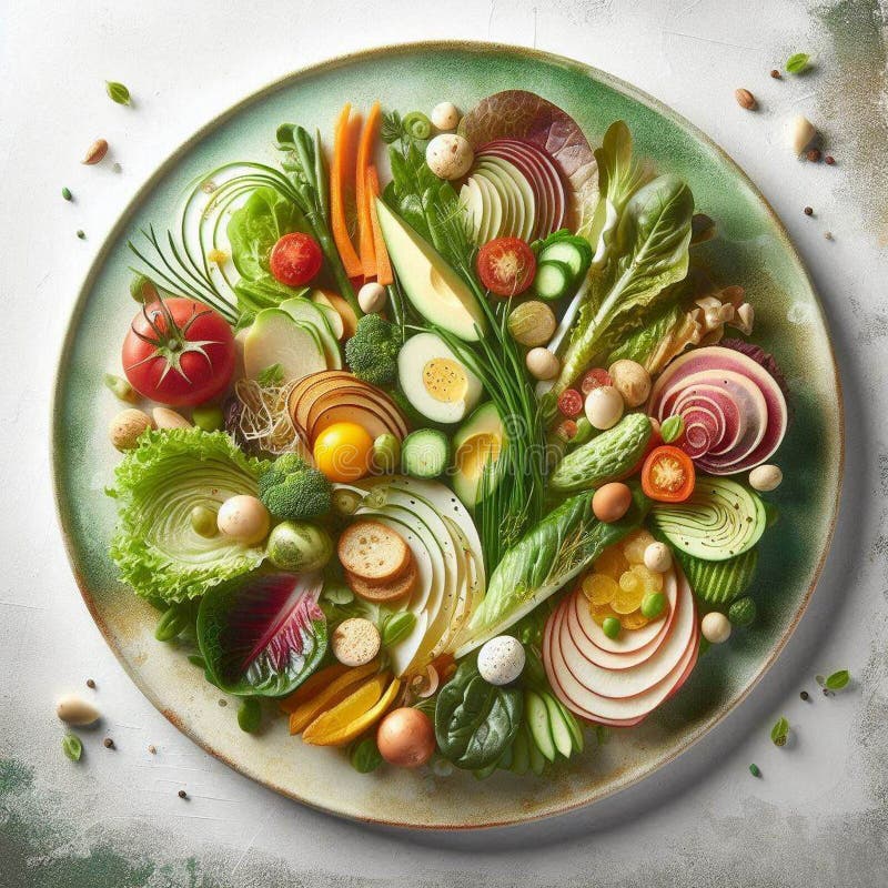 A plate of assorted salad stock illustration. Illustration of menu ...