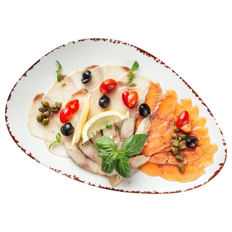 Plate of Assorted Sliced Fish Appetizer Stock Photo - Image of food ...