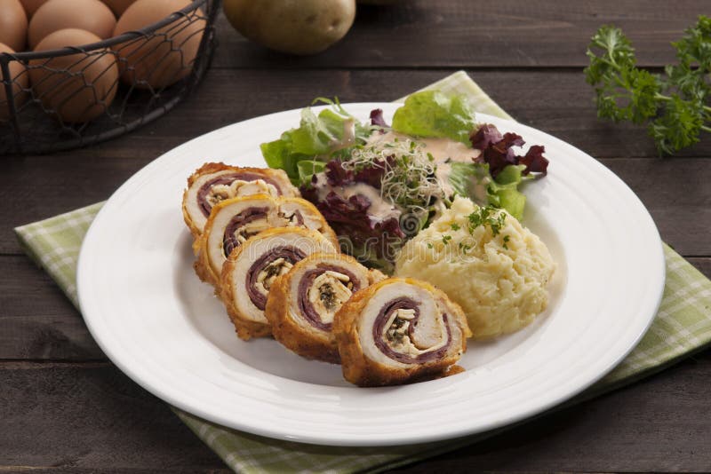 Plate of Ayam with Potato and Herbs on the Table in Restaurant Stock ...