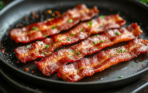 A Plate of Bacon is on a Black Pan Stock Image - Image of grilled ...