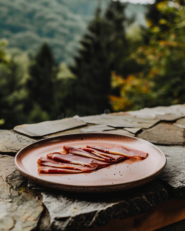 A Plate of Bacon on a Stone Ledge Stock Photo - Image of platter, table ...