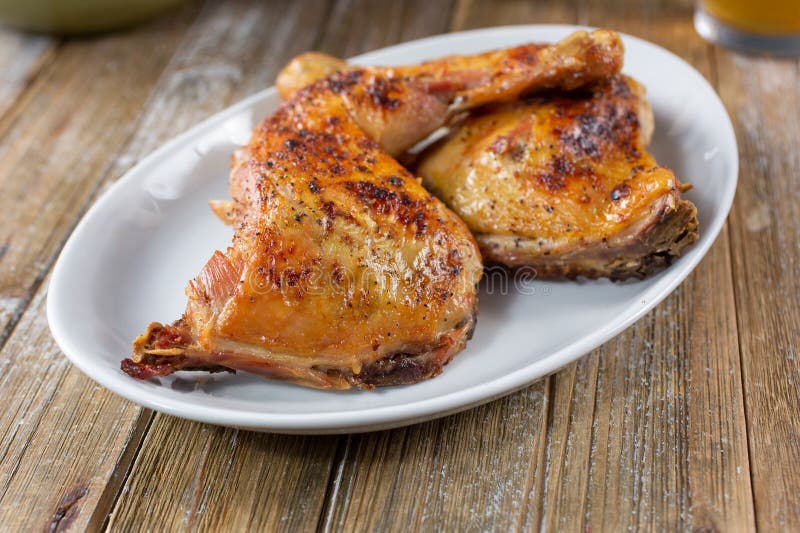 Plate of Baked Chicken Quarters, Roasted Chicken Stock Image - Image of ...