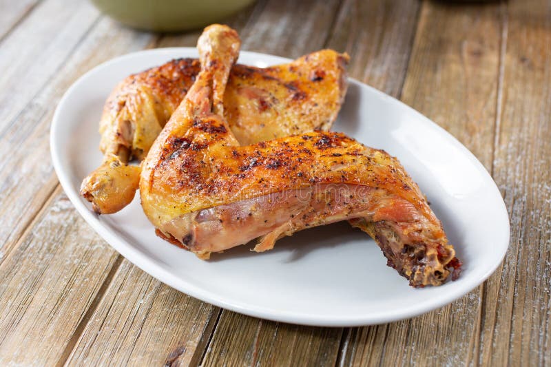Plate of Baked Chicken Quarters, Roasted Chicken Stock Image - Image of ...
