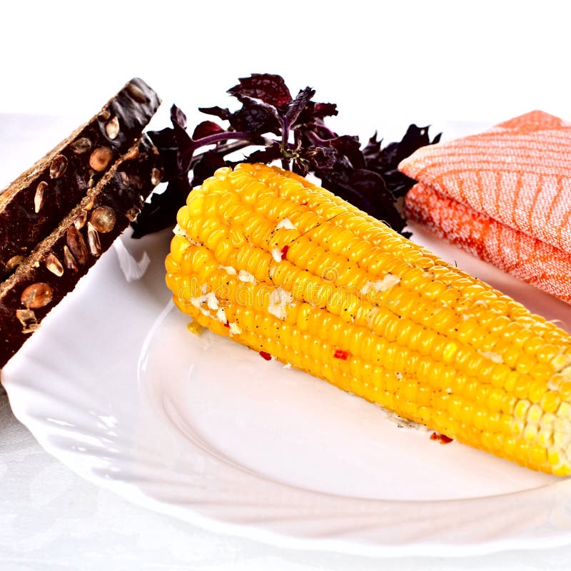 Plate with baked corn stock photo. Image of bread, dessert - 26188028