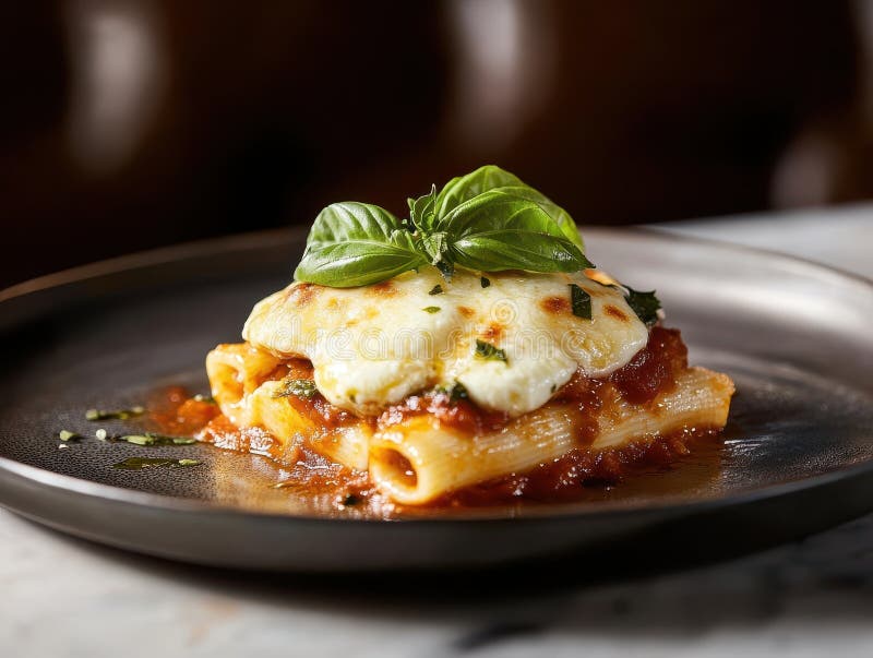A Plate of Baked Pasta Topped with Cheese and Basil Stock Illustration ...