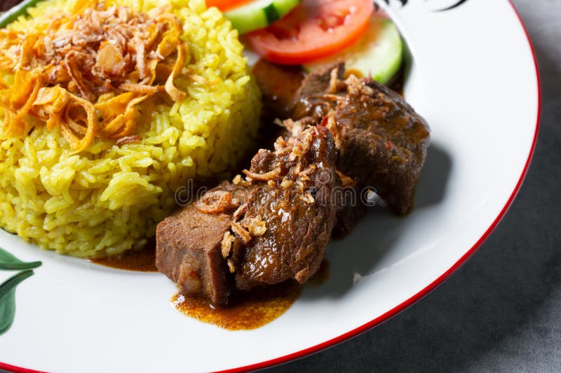 Plate of Beef Rendang, Indonesian Food Stock Photo - Image of setting ...
