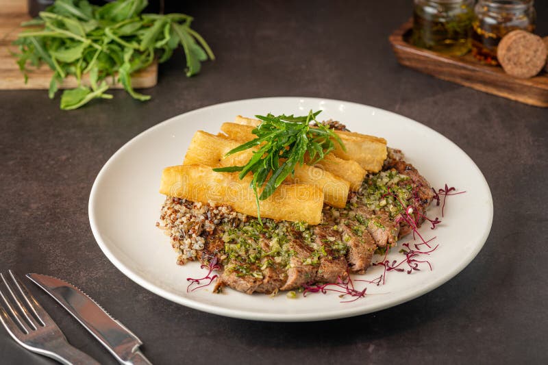 Plate of Beef Slices with Herbs Stock Image - Image of savory ...