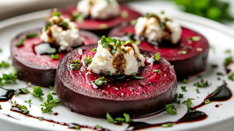 Plate Beetroot Slices Topped Cheese Herbs Stock Photos - Free & Royalty ...