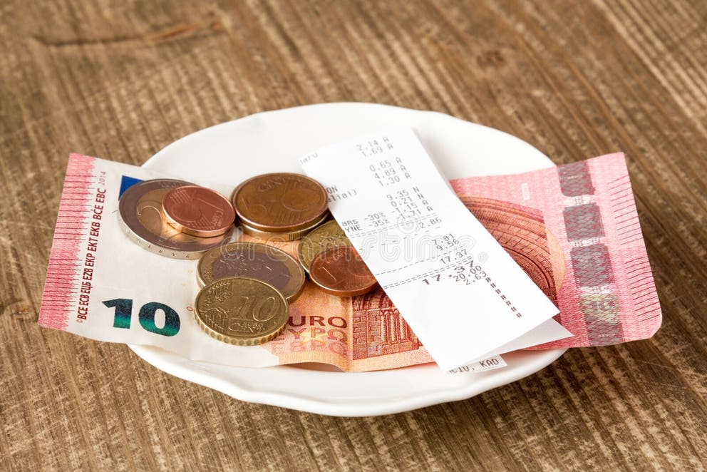 Plate with Bill and Tip on Table Stock Image - Image of bill, cash ...