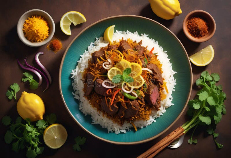 A Plate of Biryani, a Popular South Asian Rice Dish Stock Illustration ...