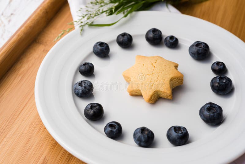Plate with Blueberry and Cookie Stock Photo - Image of table, freshness ...