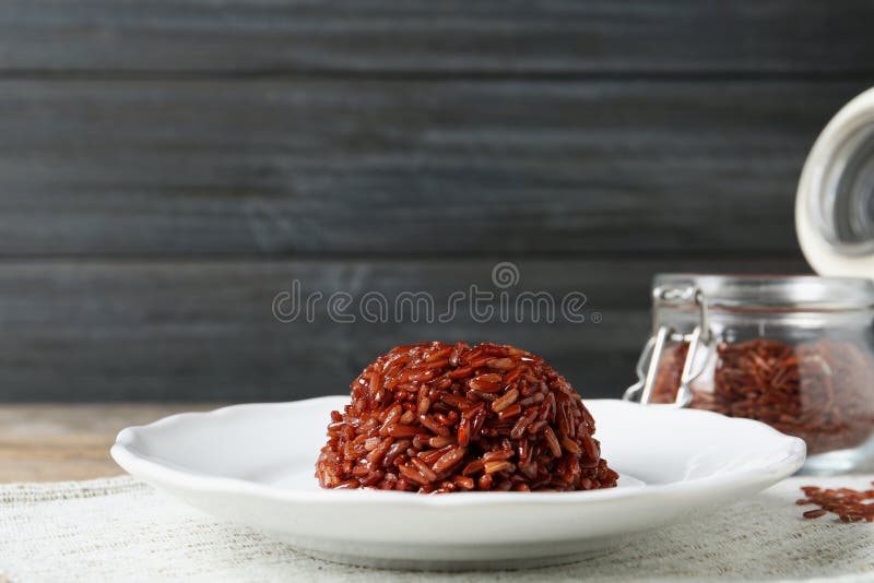 Plate of Boiled Brown Rice on Table Stock Photo - Image of gourmet ...