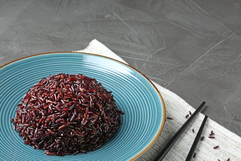 Plate of Boiled Brown Rice on Table. Stock Image - Image of diet ...
