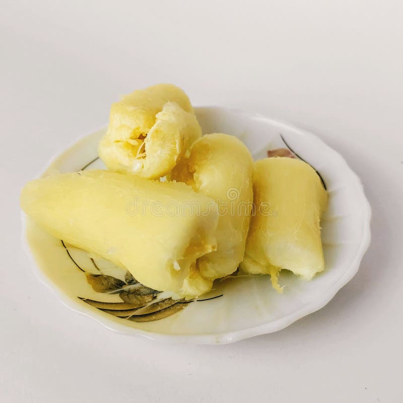 A Plate of Boiled Cassava on a Floral Patterned Plate on a White ...