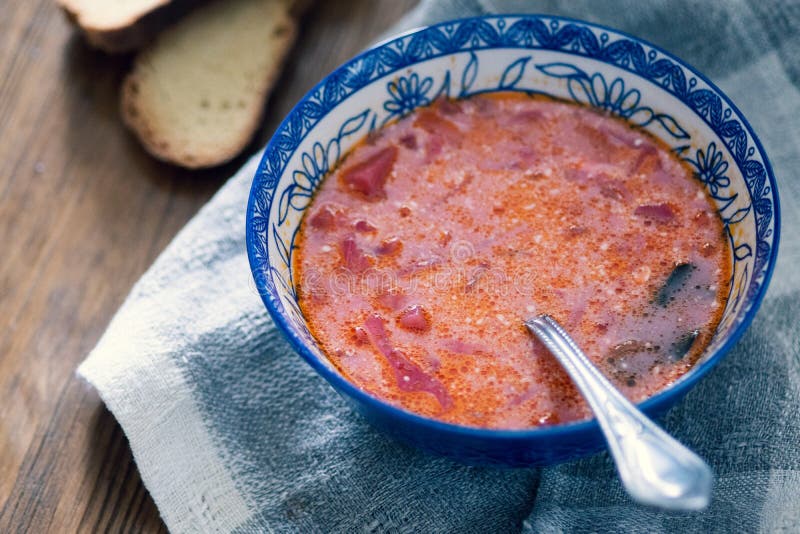 A Plate of Borscht with Sour Cream Stock Photo - Image of cooking ...