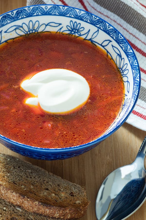 A Plate of Borscht with Sour Cream Stock Photo - Image of crockery ...