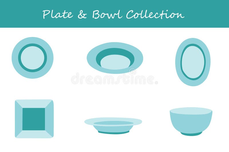 Plate and Bowl Collection in Different Poses. Vector Illustration Stock ...