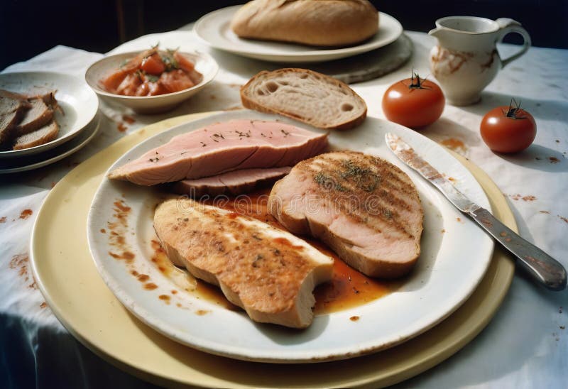 A plate with bread, fish stock illustration. Illustration of gourmet ...