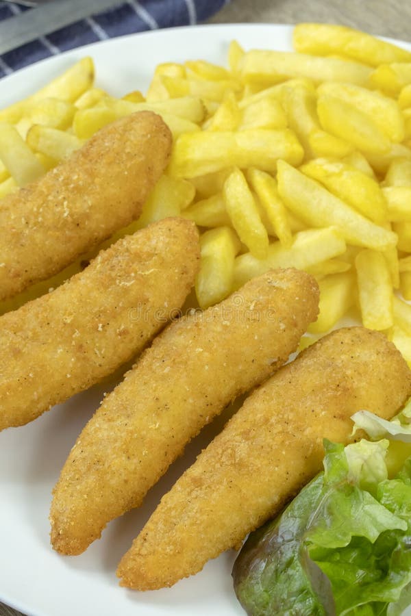 Plate of Breaded Chicken Fillet and Fries Stock Image - Image of diet ...