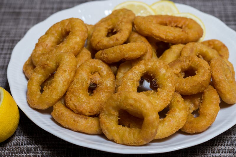 Plate of Breaded Squid Rings. Roman-style Squid Rings Stock Image ...
