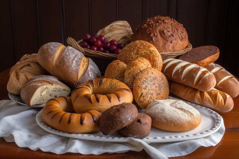 Plate of Breads, with Each Different Variety and Shape Stock ...