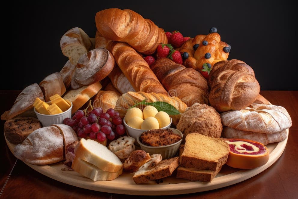 Plate of Breads, with Each Different Variety and Shape Stock ...