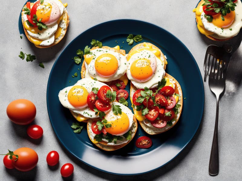 A Plate of Breakfast Food, Including Eggs, Bacon, and Tomatoes. Stock ...