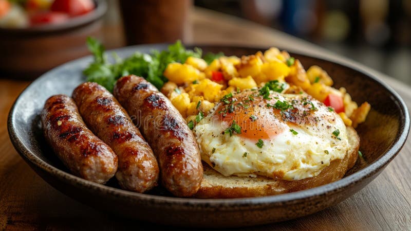 Plate of Breakfast with Sausages, Egg, and Hash Browns. Stock Image ...