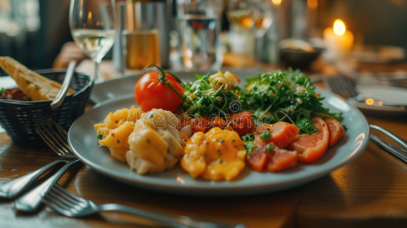 Plate with Breakfast on the Table Stock Illustration - Illustration of ...