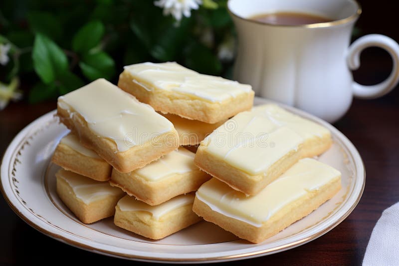 A Plate of Buttery Shortbread Cookies with Icing Stock Illustration ...