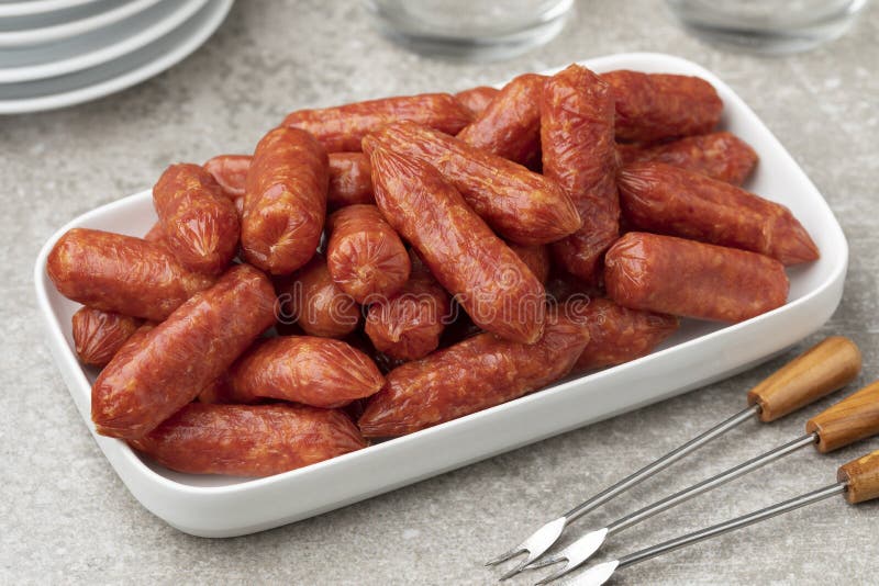 Plate with Cabanossi Sausages Close Up Stock Image - Image of small ...