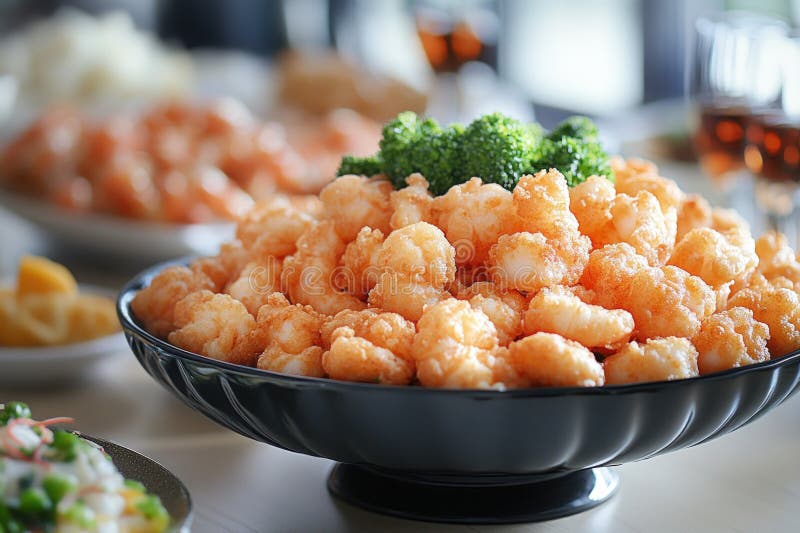 Plate Calabash Style Seafood Golden Crispy Appetizing Cultural Stock ...