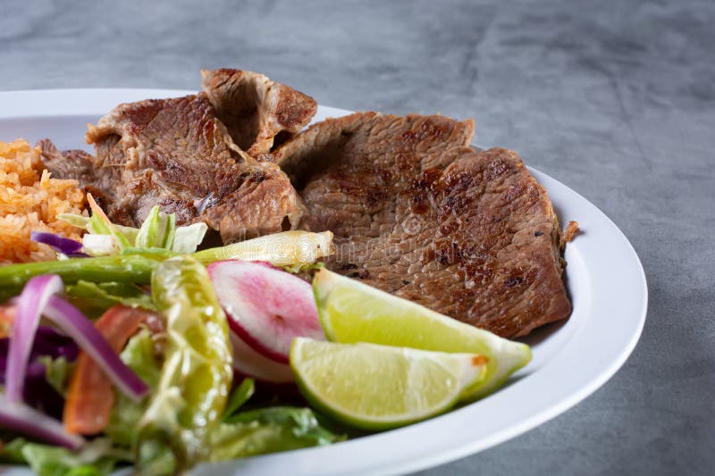 Plate of carne asada stock image. Image of mexican, rice - 281145219