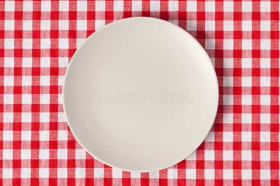 Plate on Checkered Table Cloth Stock Image - Image of party, round ...