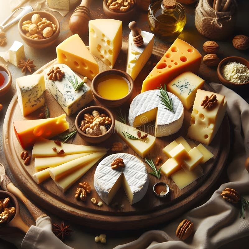 A Plate of Cheese on a Table Cheese Platter Featuring a Variety Stock Illustration ...
