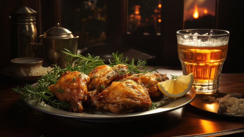 A Plate of Chicken and a Glass of Ice Tea. Generative AI. Stock ...