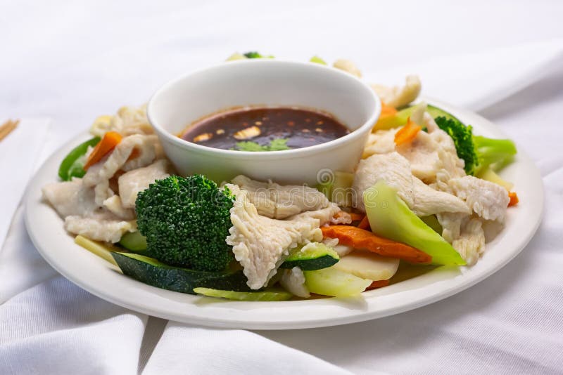 Plate of Chicken and Steamed Veggies Chinese Food Stock Image - Image ...