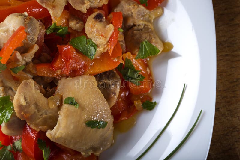 Plate with Chicken Stew with Red Pepper Stock Image - Image of pepper ...