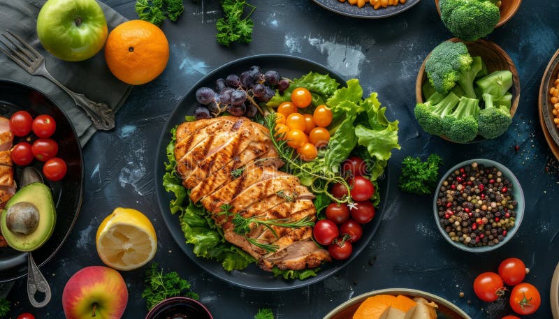 A Plate of Chicken, Vegetables and Fruit Stock Image - Image of meal ...